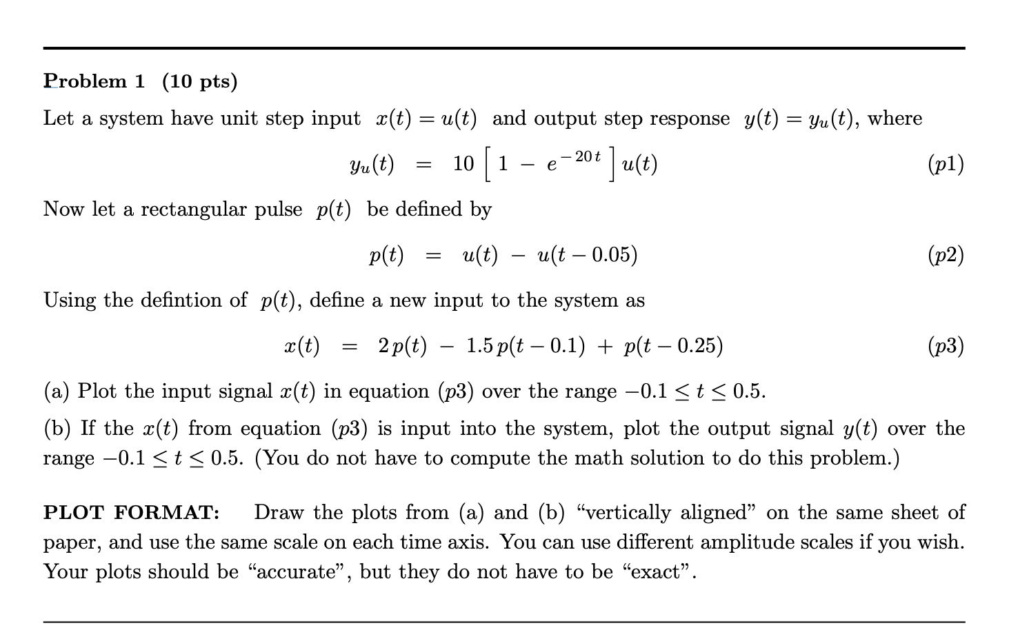 Solved Problem 1 (10 pts) Let a system have unit step input | Chegg.com