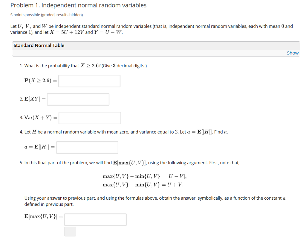 Solved 2. Independent normal random variables Let U, V, | Chegg.com
