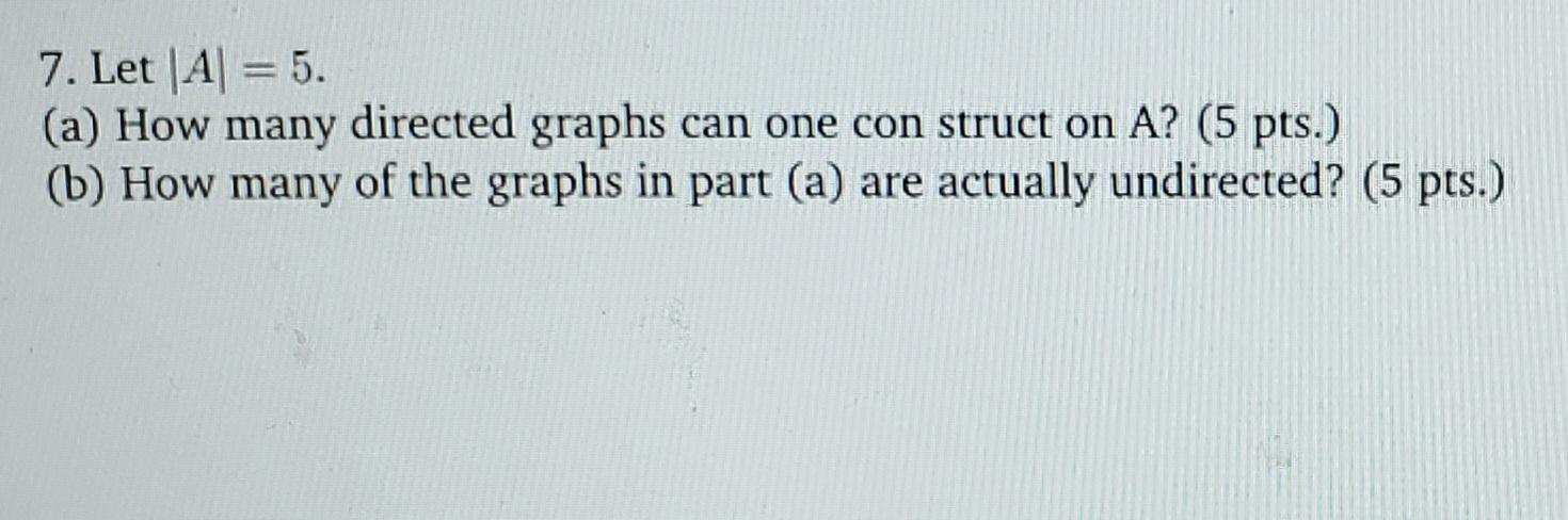 Solved 7. Let ∣A∣=5. (a) How many directed graphs can one | Chegg.com