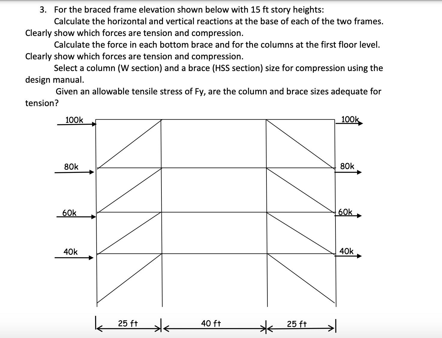 3. For the braced frame elevation shown below with | Chegg.com