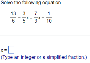 Solved Solve the following equation. 613−53x=37x−101 x= | Chegg.com