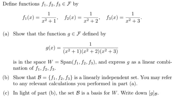 Solved Define functions f1, f2, f3 E F by f1(x) = 1 22 +1 | Chegg.com