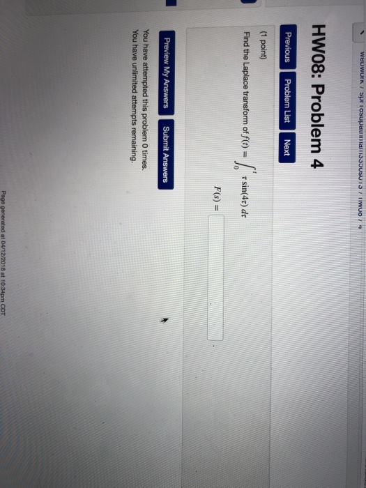 Solved HW08: Problem 4 Previous Problem List Next (1 point) | Chegg.com