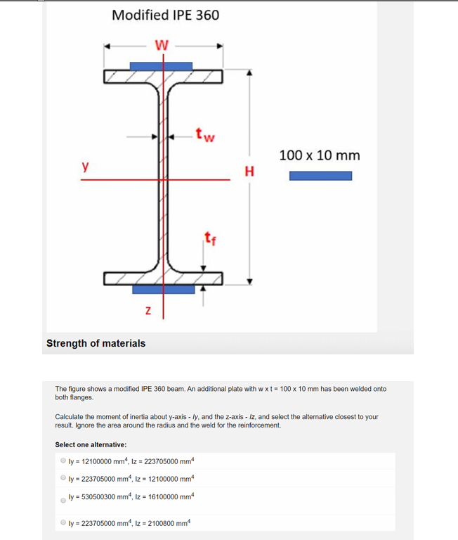 Solved Modified IPE 360 w tw 100 x 10 mm y Н te N Strength | Chegg.com