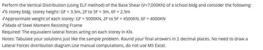 Solved Perform the Vertical Distribution (using ELF method) | Chegg.com