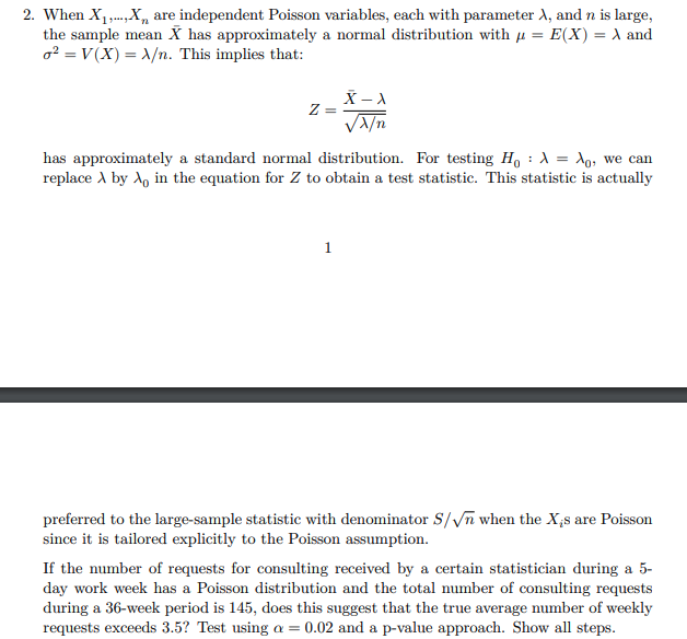 Solved When x1,dots,xn ﻿are independent Poisson variables, | Chegg.com