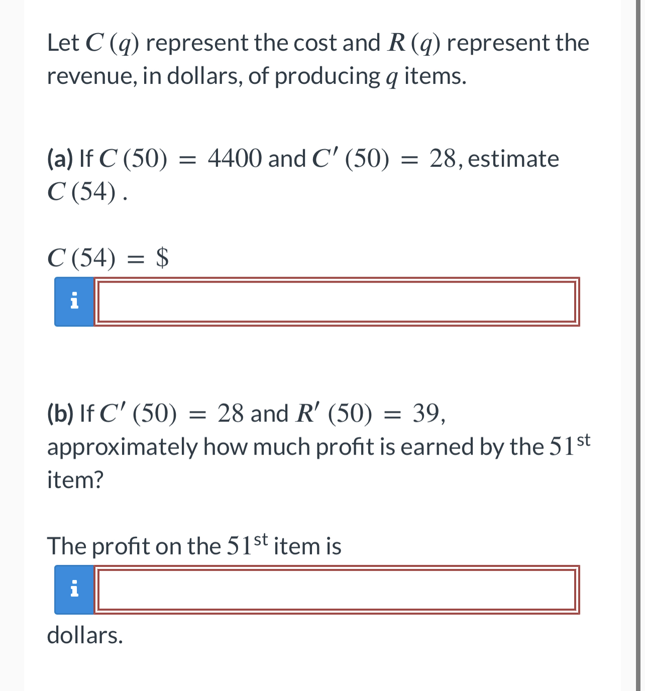 Solved Let C(q) represent the cost and R(q) represent the | Chegg.com Solved Let C(q) represent the cost and R(q) represent the | Chegg.com