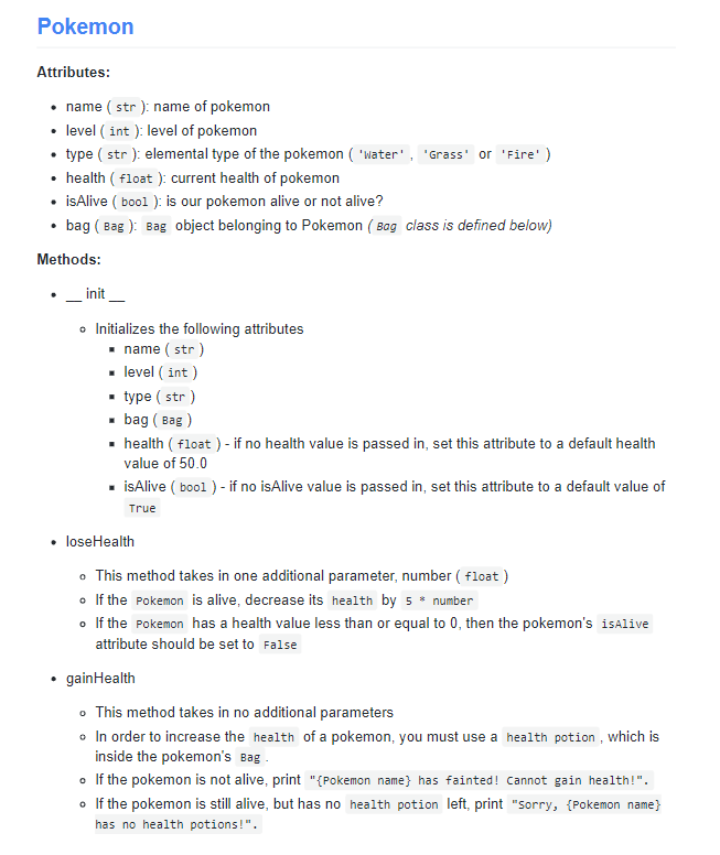 Solved Attributes: - name (str ): name of pokemon - level ( | Chegg.com