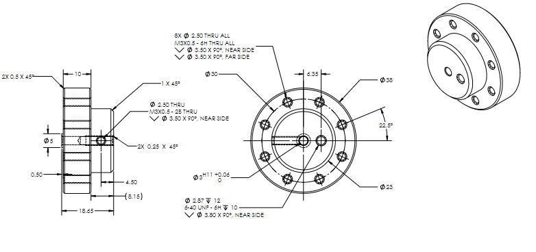 Solved D 8x 2.50 THRU ALL MBX0.5 - 6H THRU ALL V 3.50 X 909, | Chegg.com