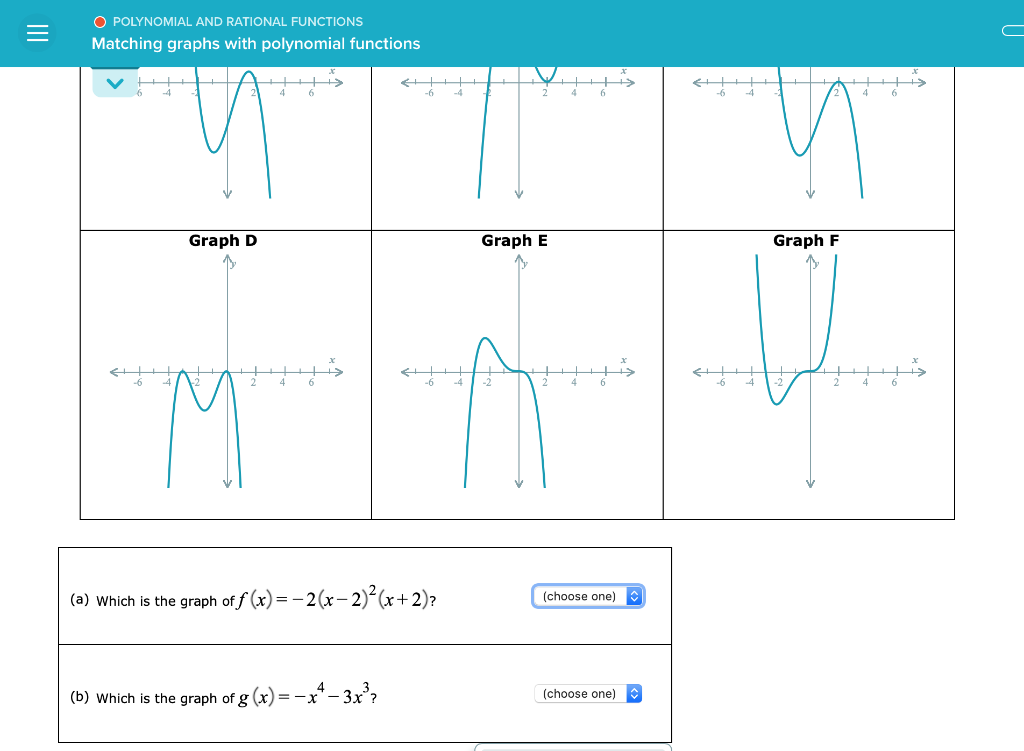 Solved O POLYNOMIAL AND RATIONAL FUNCTIONS Matching graphs | Chegg.com