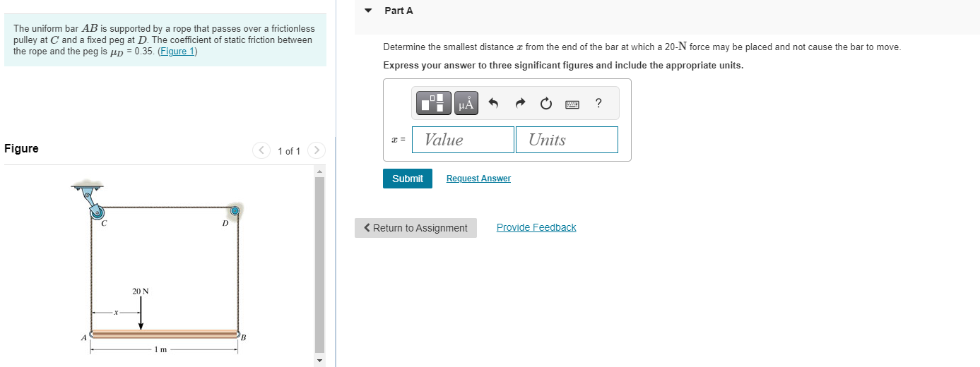 Solved The uniform bar AB is supported by a rope that passes | Chegg.com
