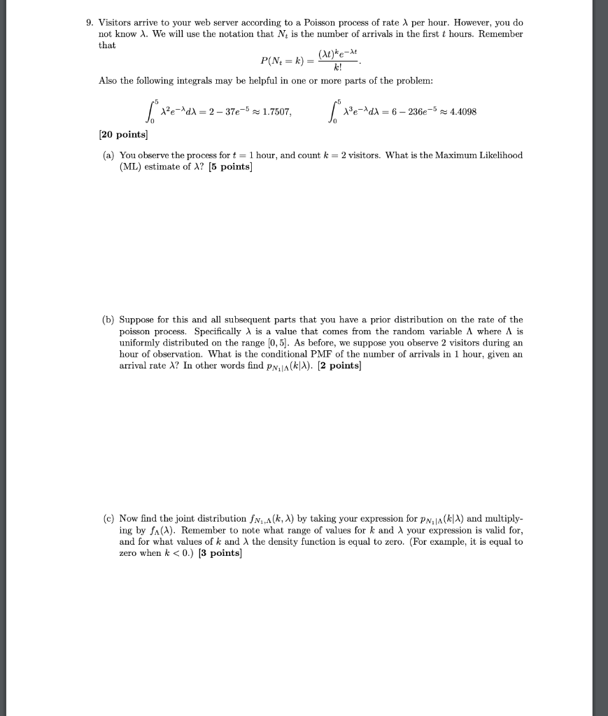 Solved 9. Visitors arrive to your web server according to a | Chegg.com