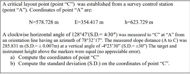 Solved A critical layout point (point "C") was established | Chegg.com