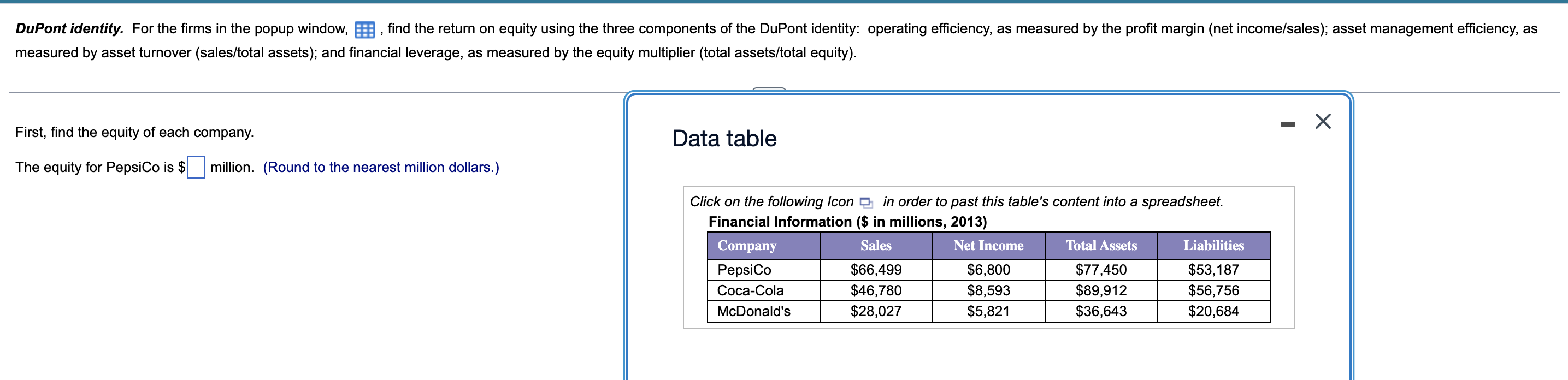 Solved DuPont identity. For the firms in the popup window, : | Chegg.com
