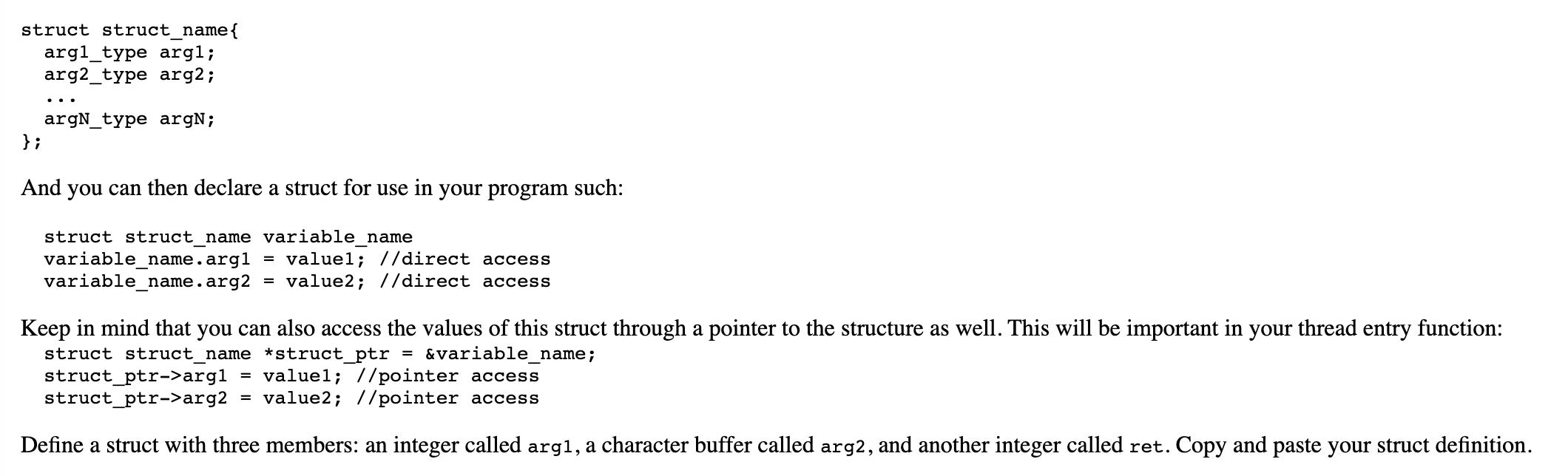 Solved struct struct_name{ arg1_type argl; arg2_type arg2; | Chegg.com