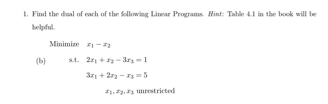 Solved 1. Find the dual of each of the following Linear | Chegg.com