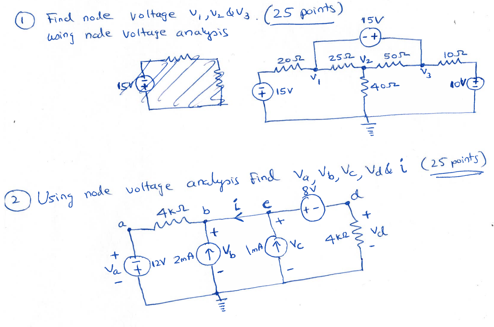 Solved (1) Find node voltage v1,v2&v3/5 noints) using node | Chegg.com