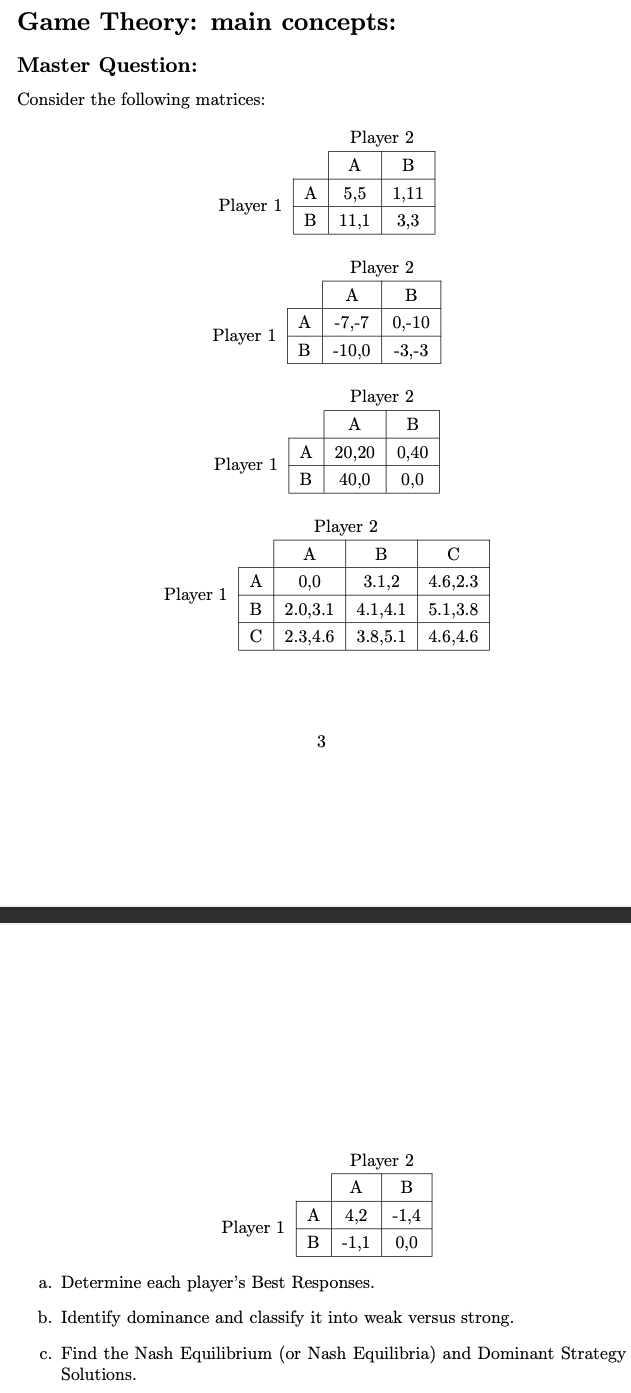 Solved Game Theory: main concepts: Master Question: Consider | Chegg.com