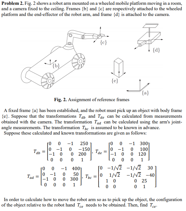 Solved Problem 2. Fig. 2 shows a robot arm mounted on a | Chegg.com