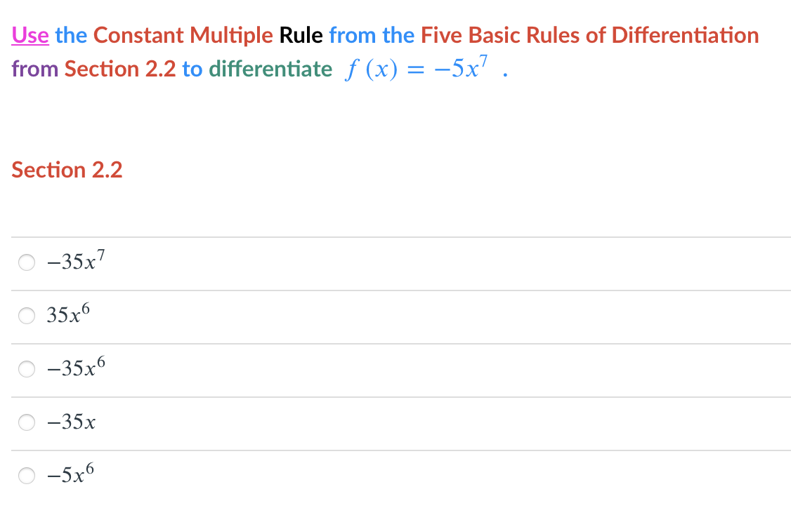 Solved Use the Constant Multiple Rule from the Five Basic | Chegg.com