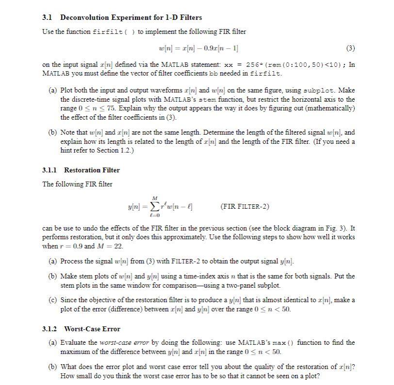 31 Deconvolution Experiment For 1 D Filters Use The 