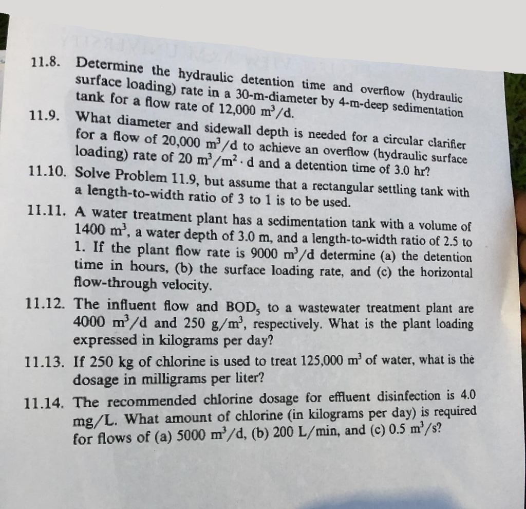 Solved 11.8. Determine the hydraulic detention time and | Chegg.com