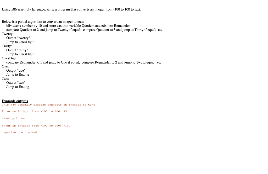 Solved Using x86 assembly language, write a program that | Chegg.com
