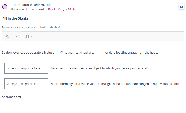 Solved 13) Operator Meanings, Too Homework - Unanswered - | Chegg.com
