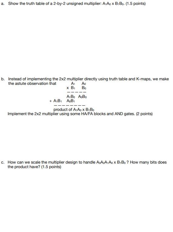 Solved a. Show the truth table of a 2-by-2 unsigned | Chegg.com