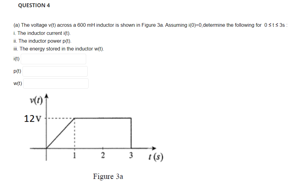 Solved (a) The voltage v(t) across a 600mH inductor is shown | Chegg.com