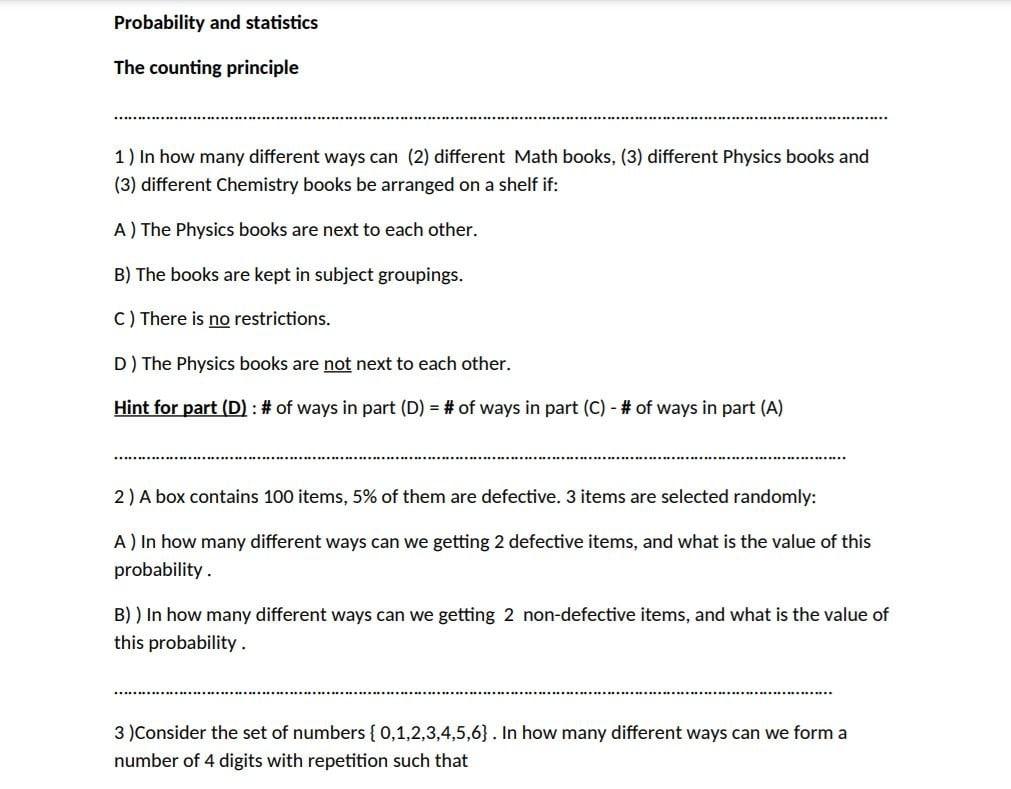 Solved Probability and statistics The counting principle 1) | Chegg.com