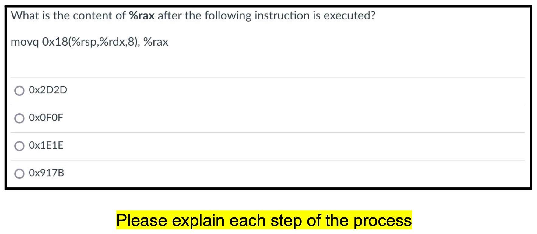 Solved What is the content of \%rax after the following | Chegg.com