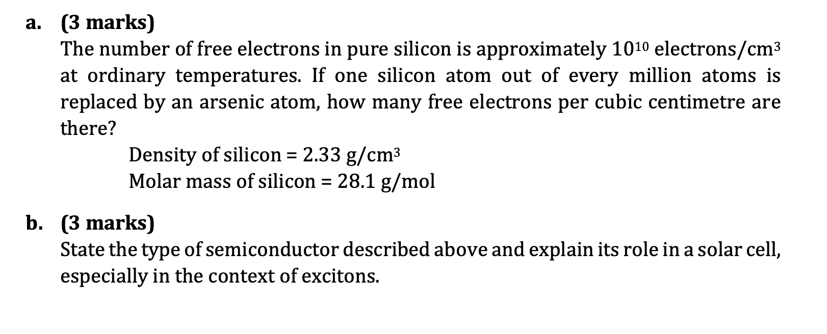 Solved a. (3 marks) The number of free electrons in pure | Chegg.com