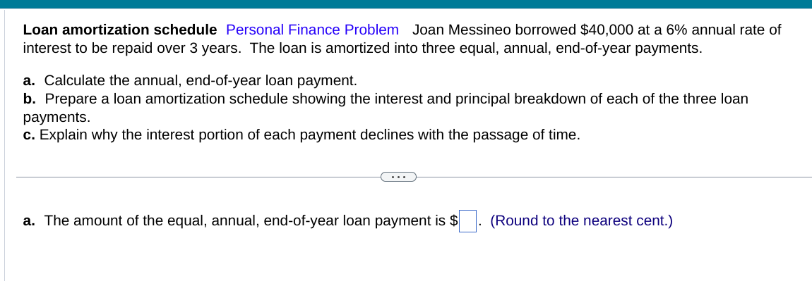 Solved Loan amortization schedule Personal Finance Problem | Chegg.com