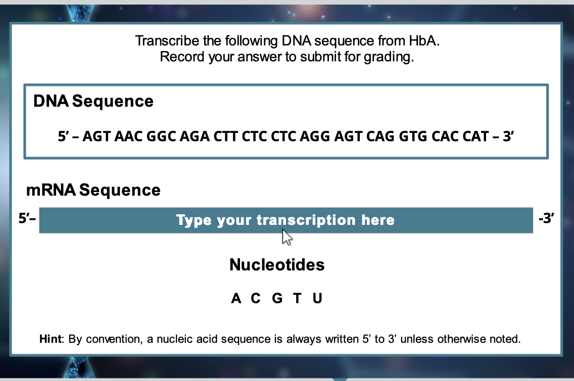 Solved Transcribe the following DNA sequence from HbA. | Chegg.com