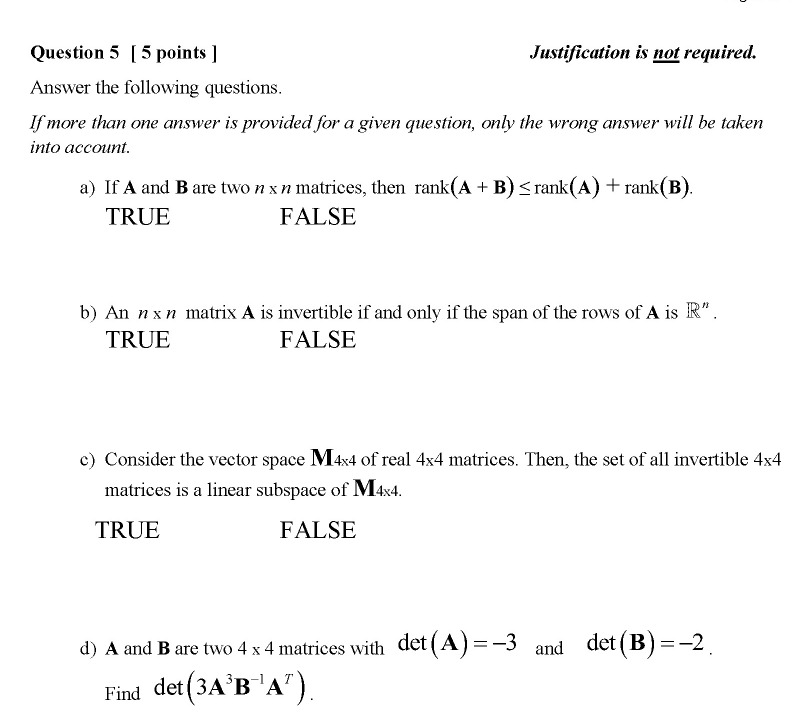 Solved Question 5 [5 points ] Justification is not required. | Chegg.com