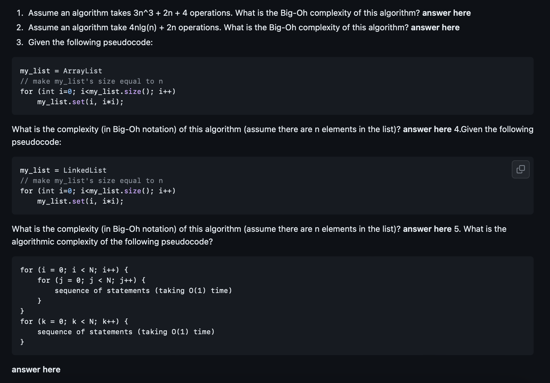 Solved 1. Assume an algorithm takes 3n∧3+2n+4 operations. | Chegg.com