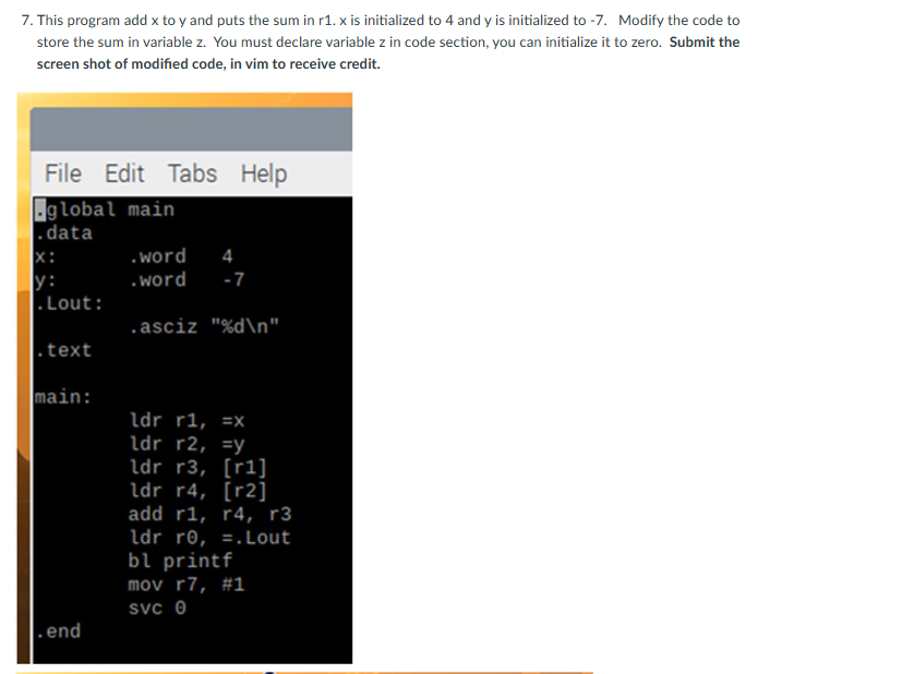 Solved 7. This program add x to y and puts the sum in r1.x | Chegg.com