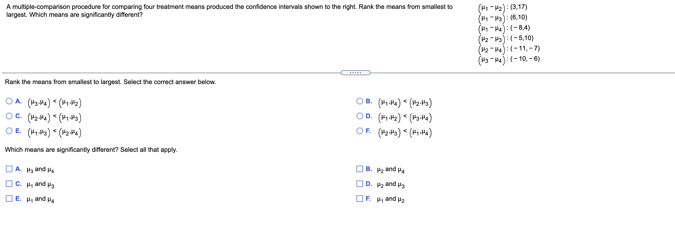 Solved A multiple-comparison procedure for comparing four | Chegg.com