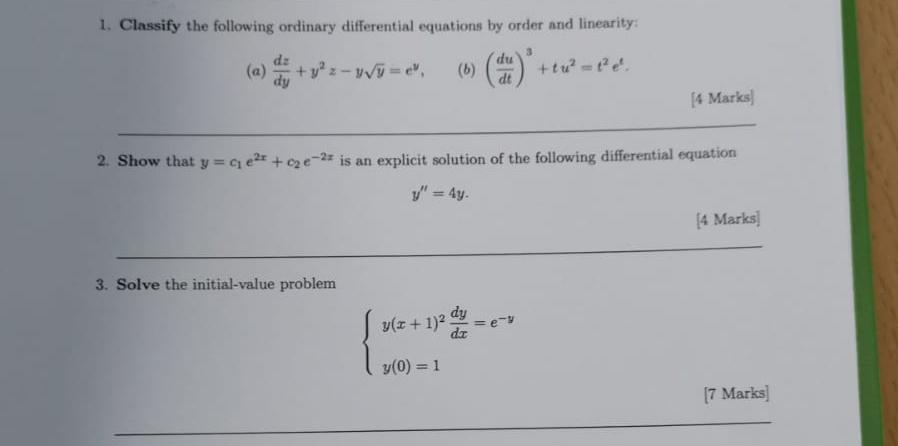 Solved 1. Classify the following ordinary differential | Chegg.com
