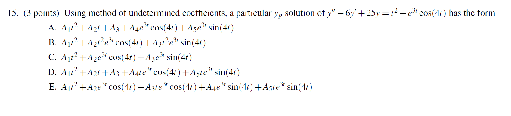Solved + 15. (3 points) Using method of undetermined | Chegg.com
