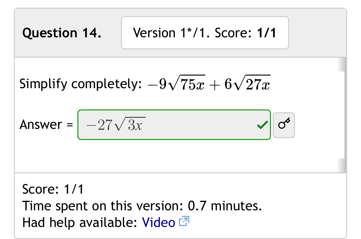 Solved Question 14.Version 1*/1. ﻿Score: 1/1Simplify | Chegg.com