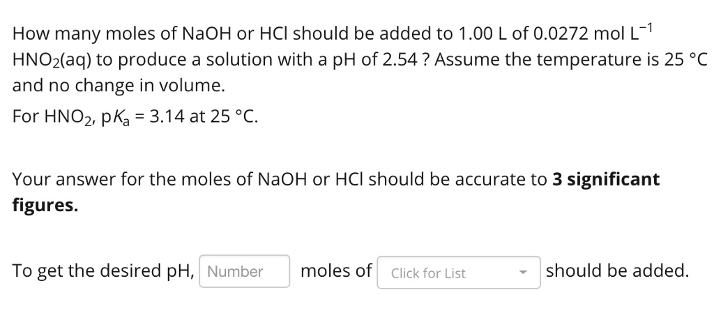 Solved How many moles of NaOH or HCl should be added to 1.00 | Chegg.com