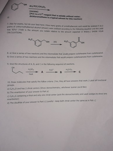 Solved dry PCC/CH Cl (excess) [PCC is a Cr reagent that is | Chegg.com