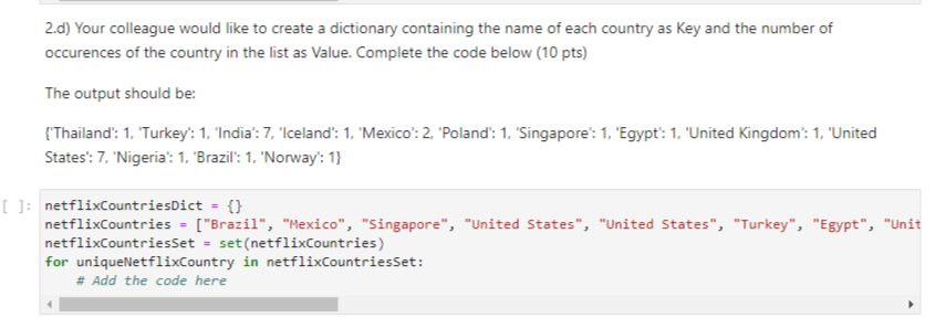 Solved 2.d) Your colleague would like to create a dictionary | Chegg.com