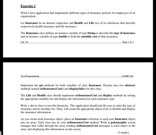 Solved Exercise 1 Write a Java application that implements | Chegg.com