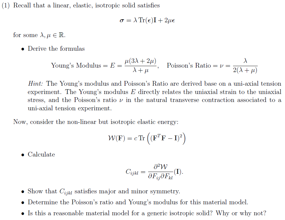 Solved (1) ﻿Recall that a linear, elastic, isotropic solid | Chegg.com