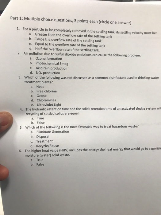 Solved Part 1: Multiple choice questions, 3 points each | Chegg.com