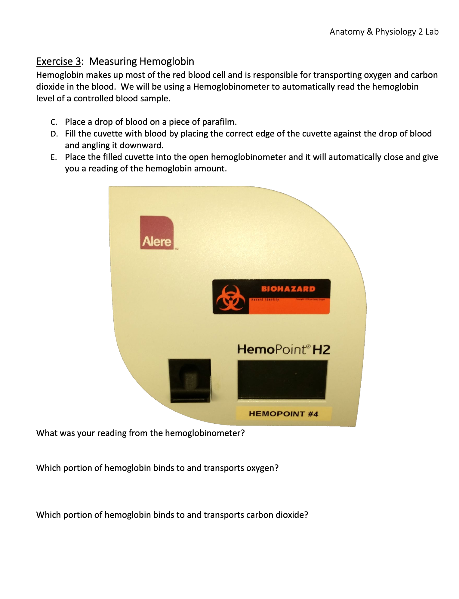 Solved Exercise 3: Measuring Hemoglobin Hemoglobin makes up | Chegg.com