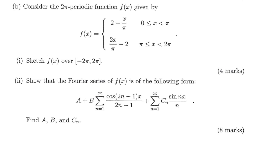 (b) Consider the 2π-periodic function f(x) given by | Chegg.com